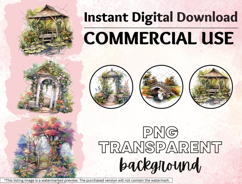 35 PNG Watercolour Secret Garden Clipart, Whimsical Secret Garden ...