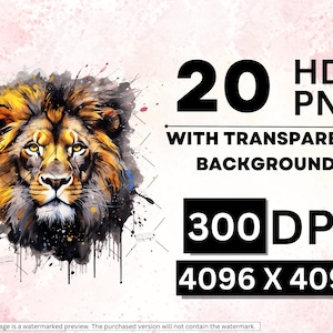 20 Watercolor Lion Clipart Bundle, Lion PNG, Nursery Clipart, Baby ...