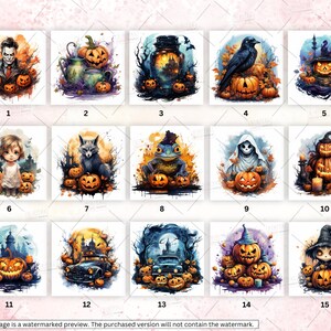 65 Watercolor Halloween PNG Clipart Bundle, Happy Halloween PNG Clipart ...