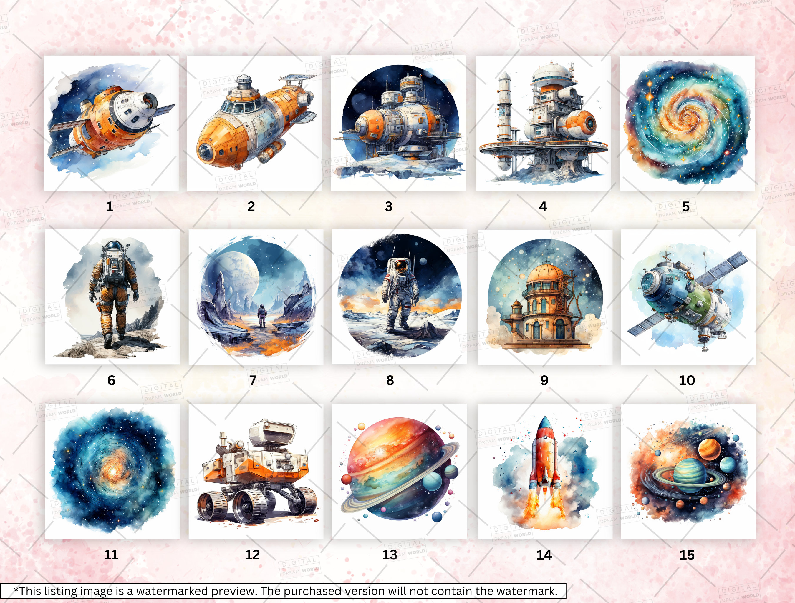 Watercolor Space Clipart Bundle, Astronaut, Planets (PNG Digital ...