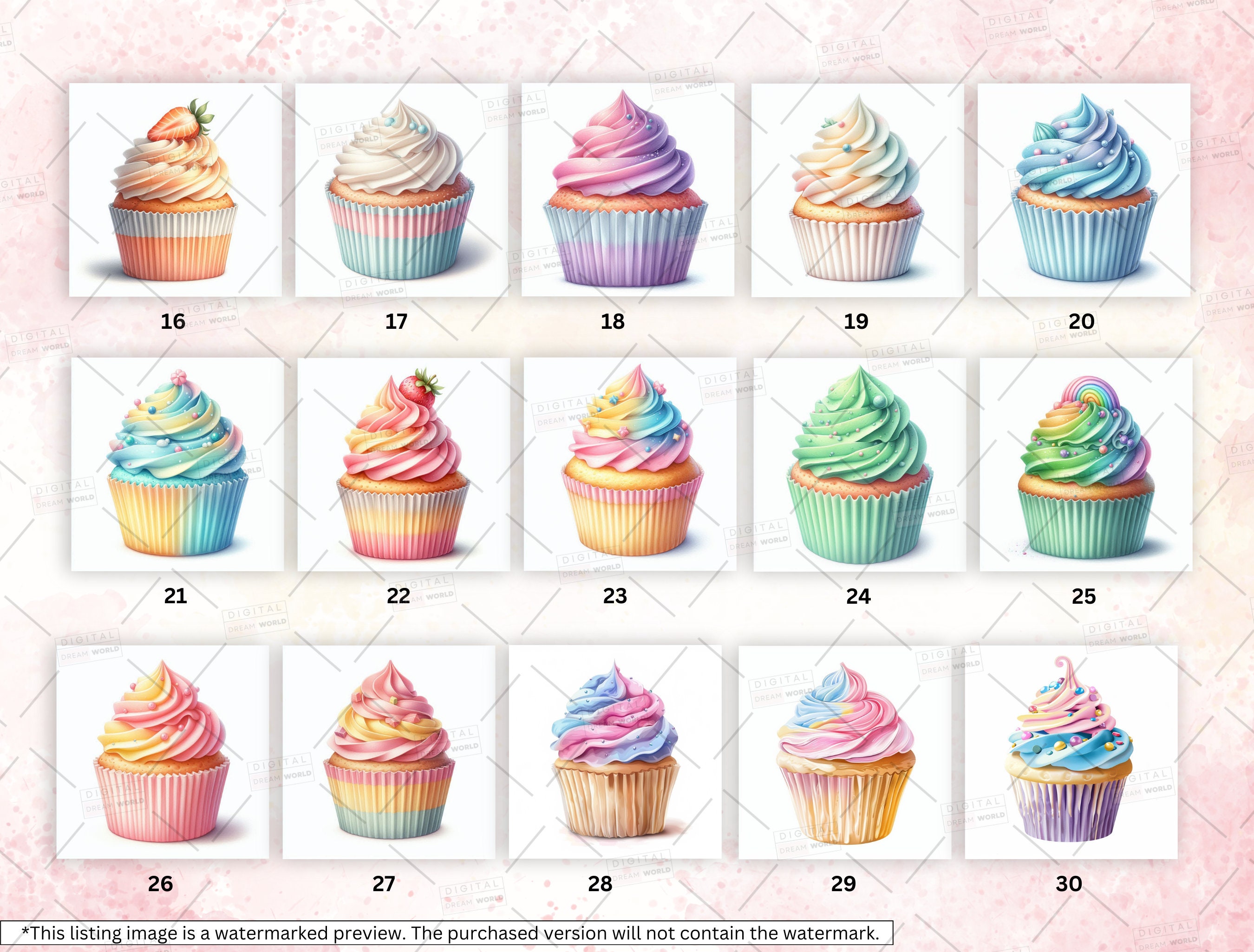 35 Watercolor Cupcakes Clipart Bundle, Dessert Clipart, Cupcake Clipart ...