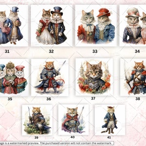 41 PNG Watercolor Fairytale Cats Clipart Bundle, Vintage Fairytale ...