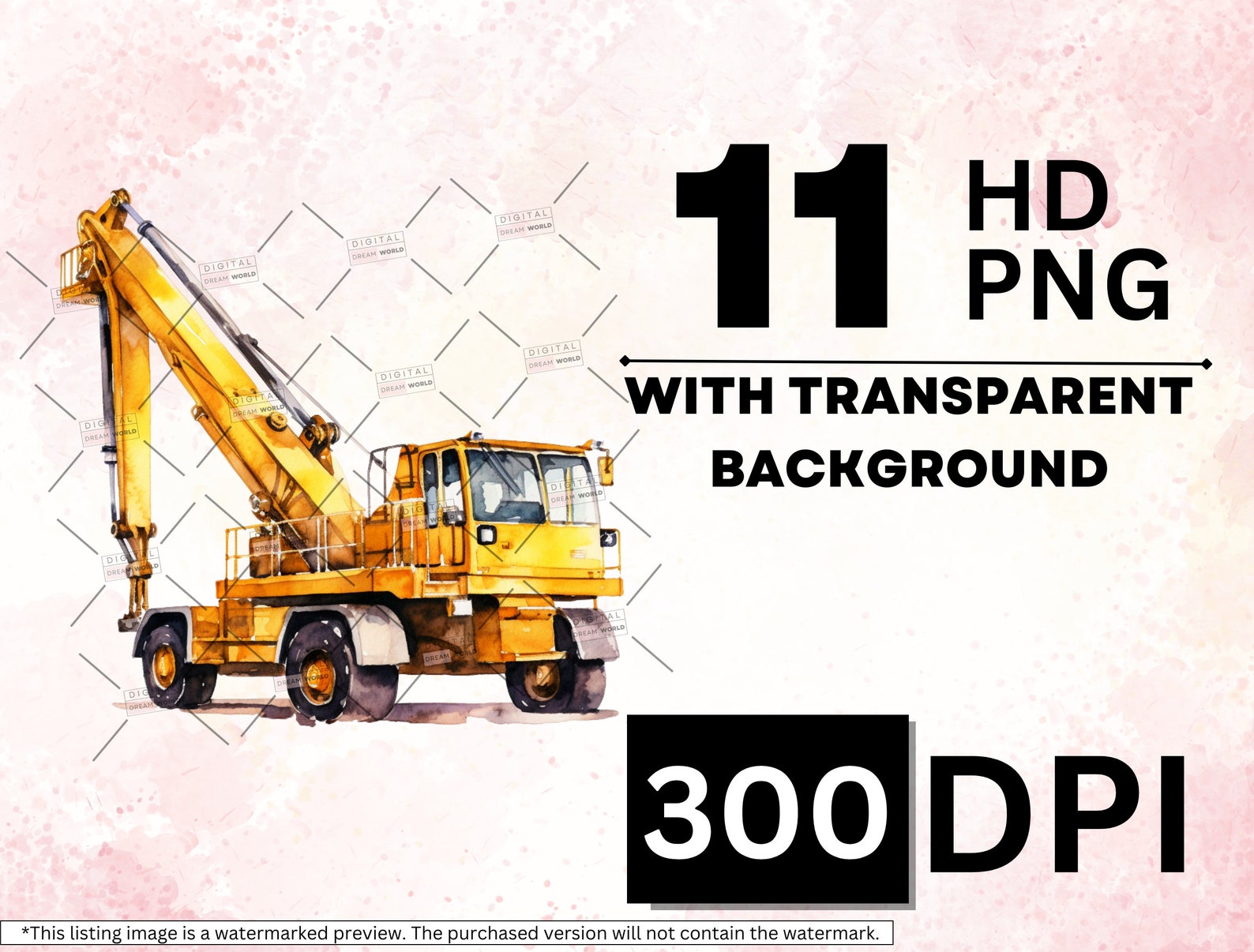 11 Watercolor Construction Vehicles Clipart, Bulldozer , Cement Truck ...