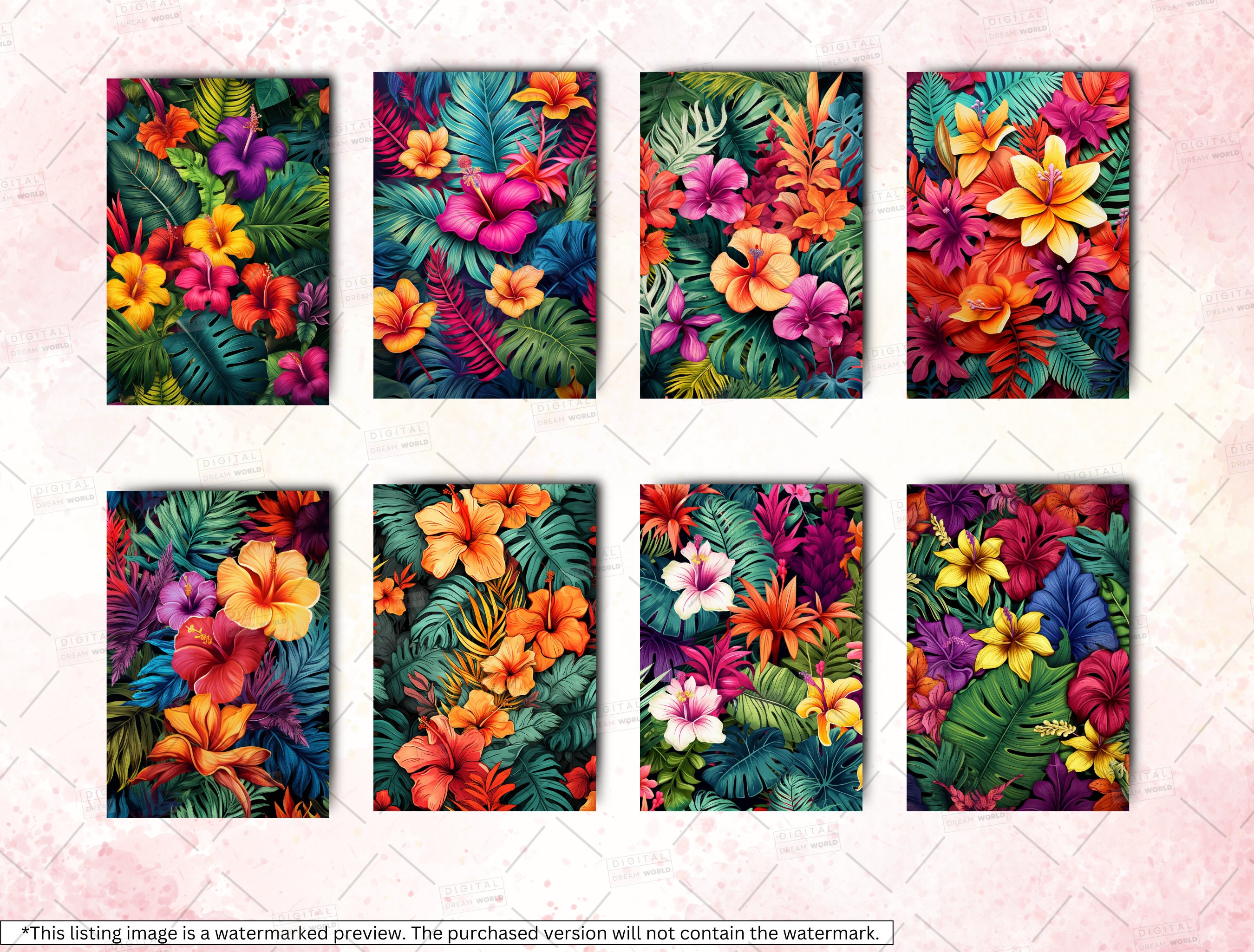 30 Tropical Flowers Digital Paper Tropical Floral Background - Etsy