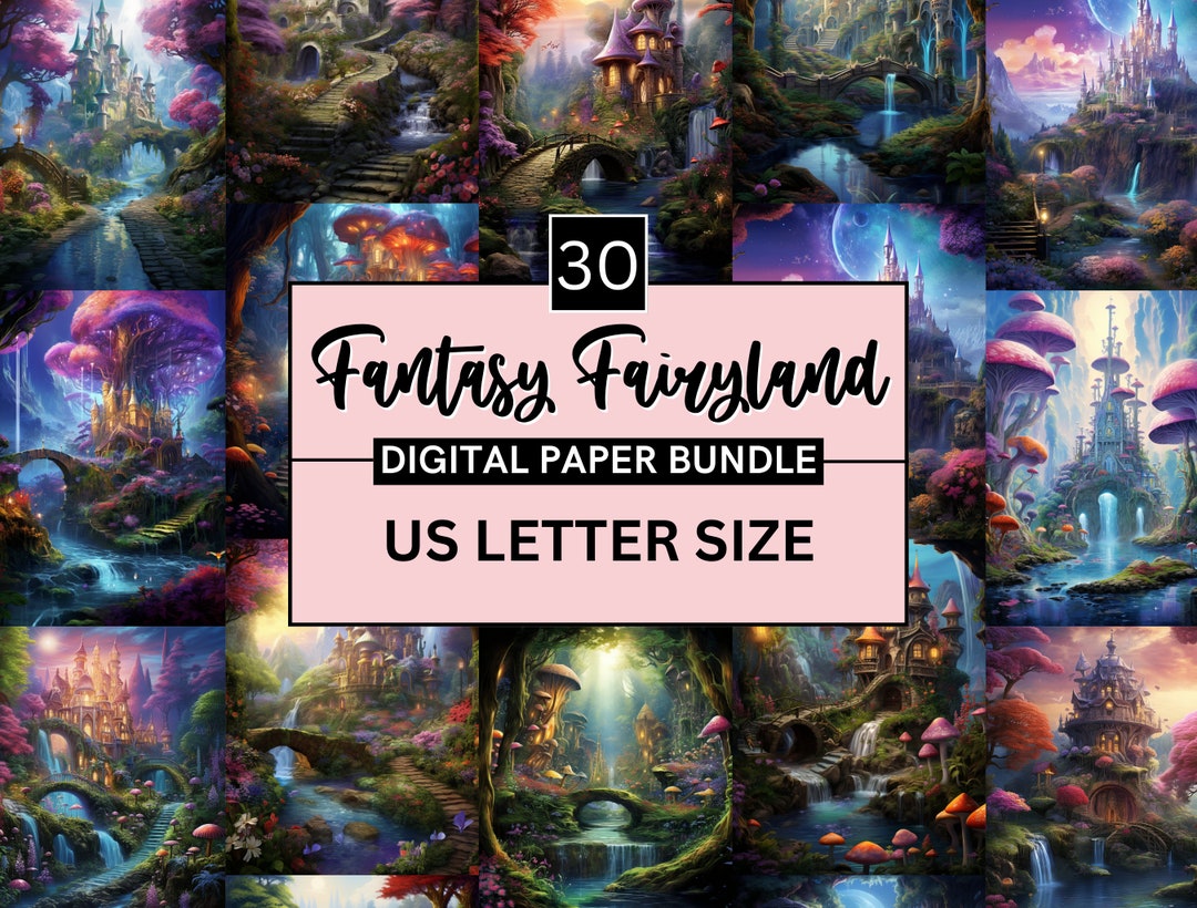 30 Printable Fantasy Fairyland Digital Paper, PNG Digital Art ...