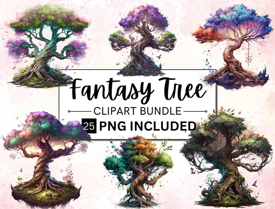 Watercolor Fantasy Tree Clipart, Magic Forest Graphics (25 PNG) - Etsy