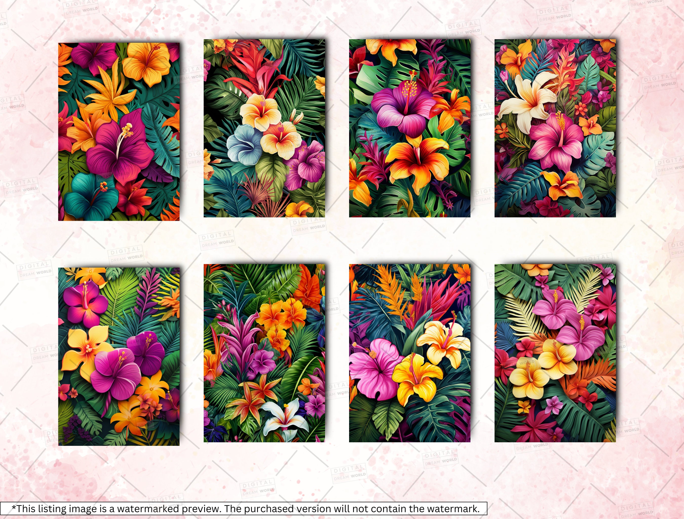 30 Tropical Flowers Digital Paper, Tropical Floral Background, Spring Botanical Paper Pack ...