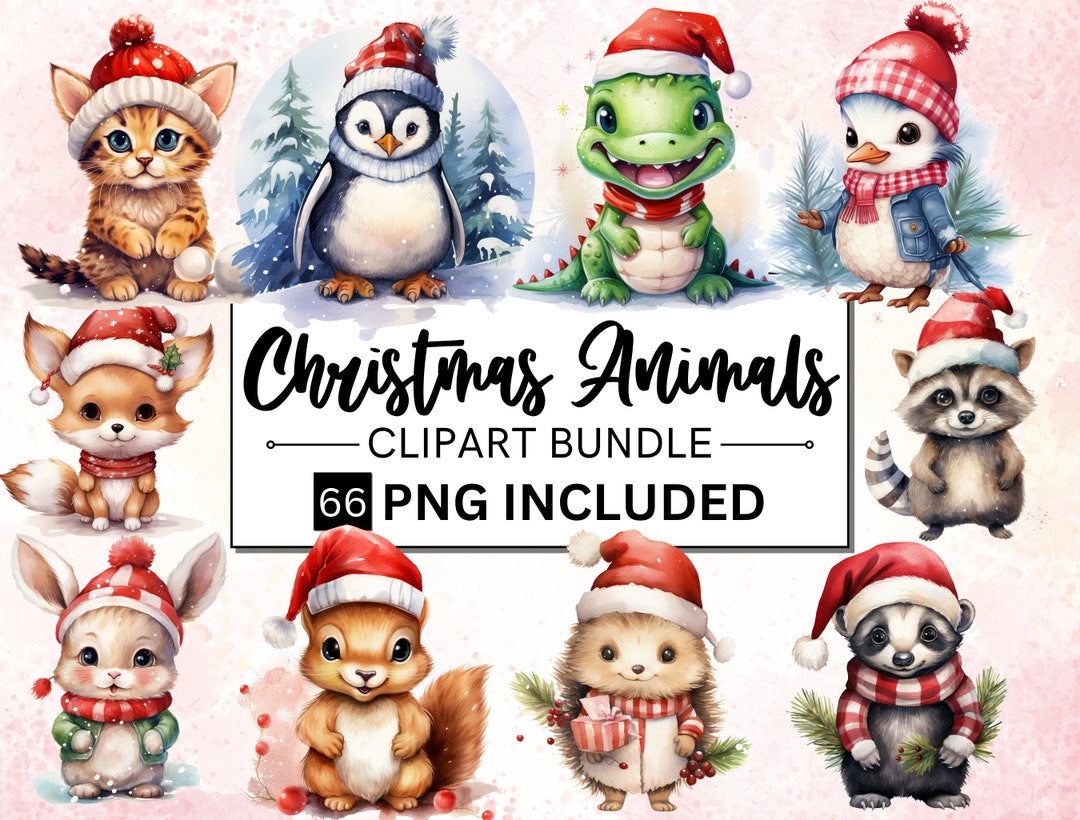 66 Christmas Baby Animals Clipart, Winter Season Animal Clipart, Cute ...