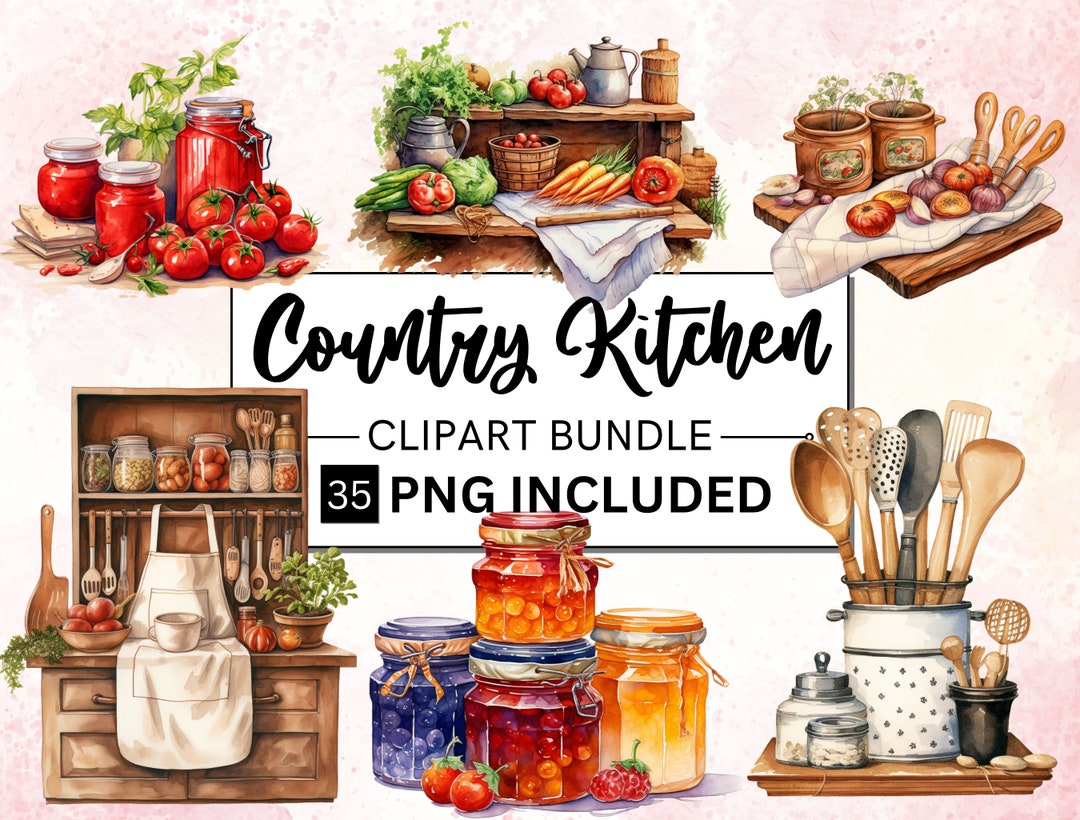 35 Watercolor Country Kitchen Clipart, Watercolor Rustic Cooking ...