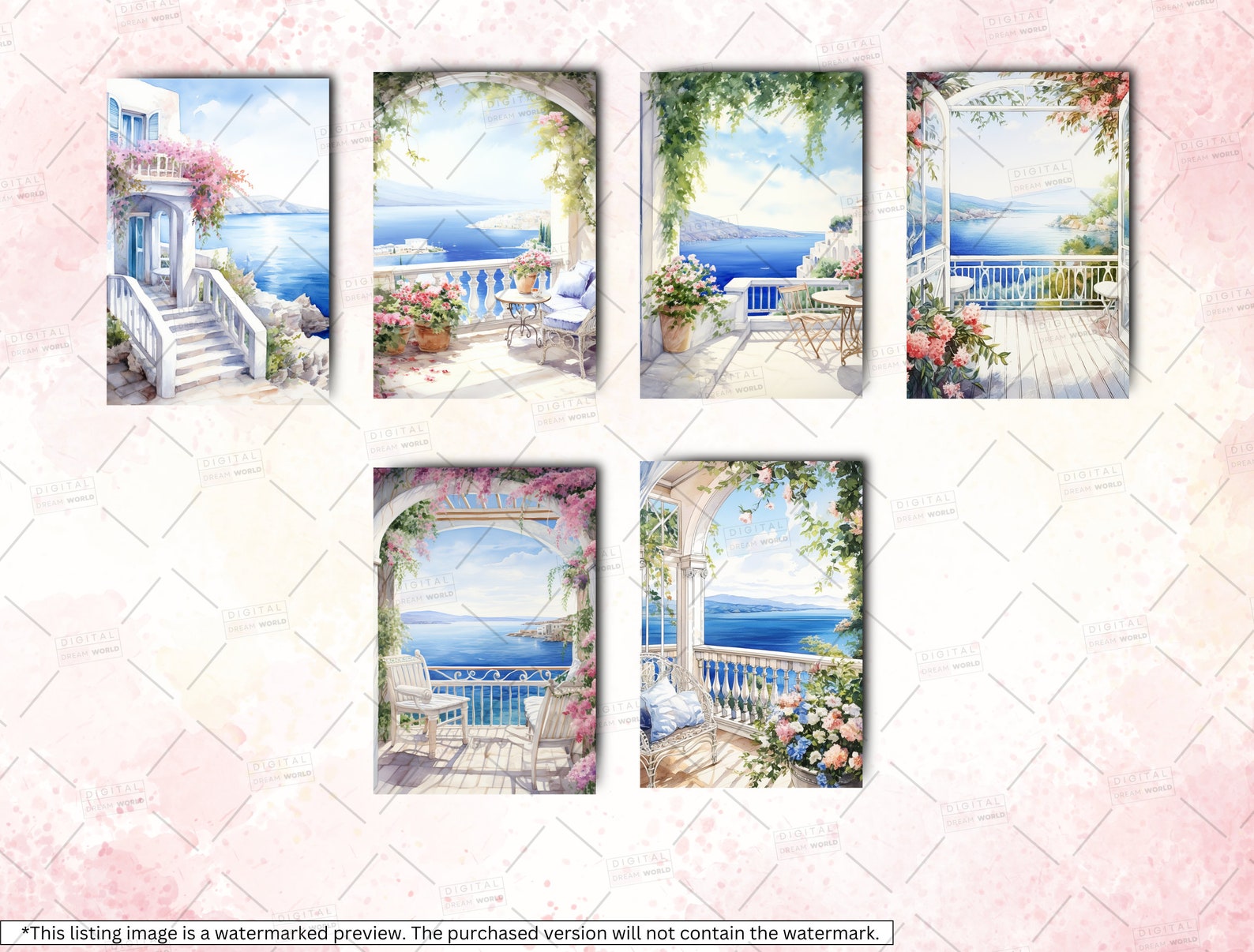 Watercolor Greece Balcony Digital Paper Set (digital Download) - Etsy