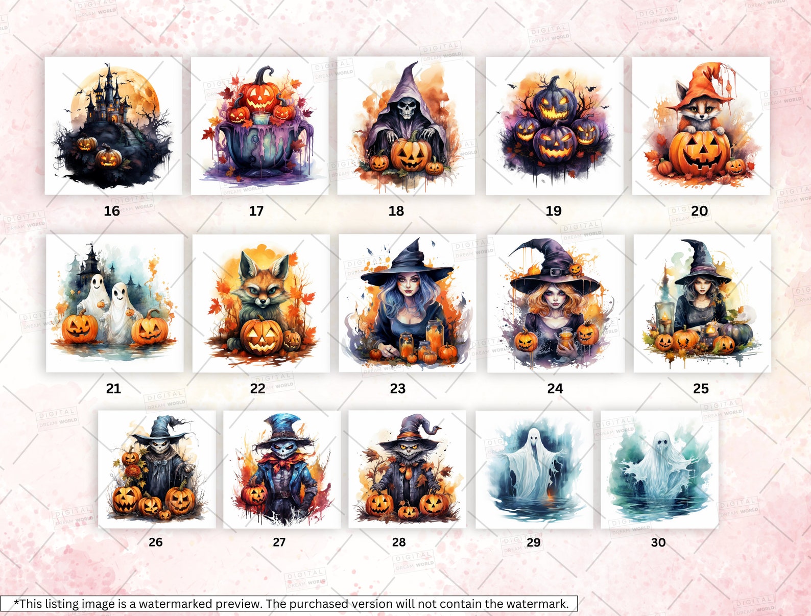 45 Watercolor Spooky Halloween Clipart, Halloween Decoration ...