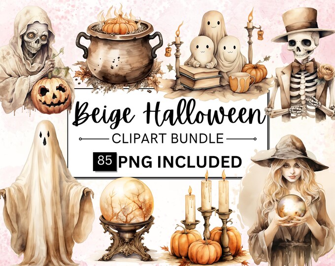 Cute Halloween Watercolor Clipart Bundle, Witch Clipart, Black Cat ...