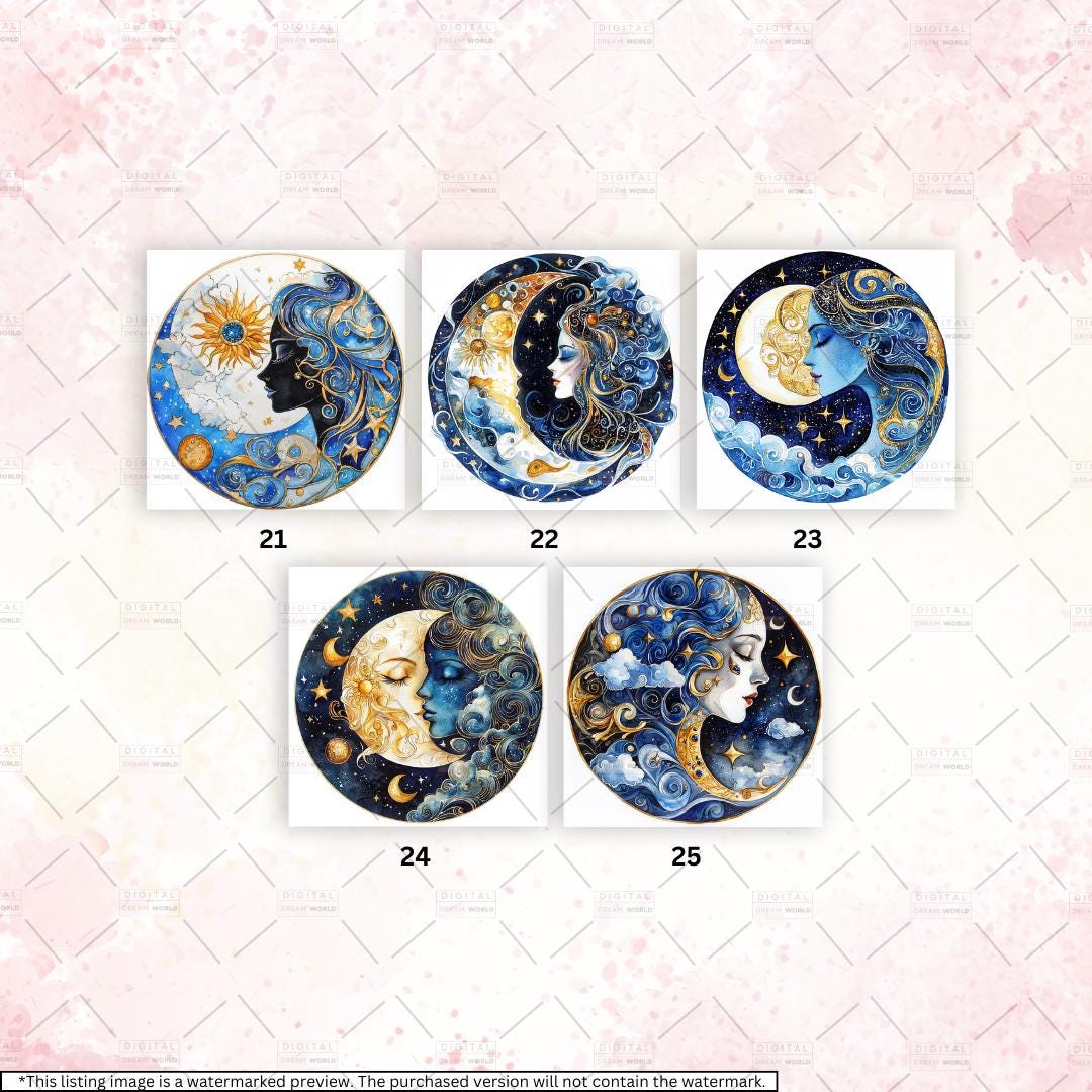 25 Mystical Moons Clipart Bundle, Celestial Enigmatic Moon PNG, Fantasy ...