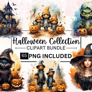 65 Watercolor Halloween PNG Clipart Bundle, Happy Halloween PNG Clipart ...