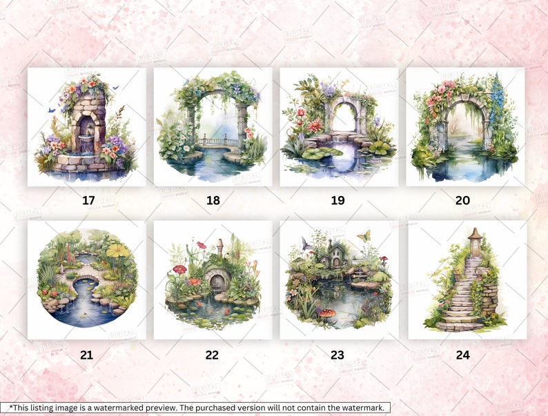 Watercolor Secret Garden Clipart, Whimsical PNG Bundle - Etsy