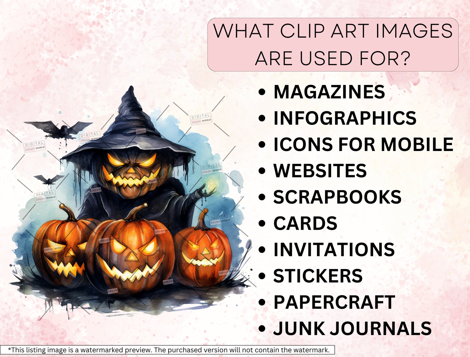 45 Watercolor Spooky Halloween Clipart, Halloween Decoration ...