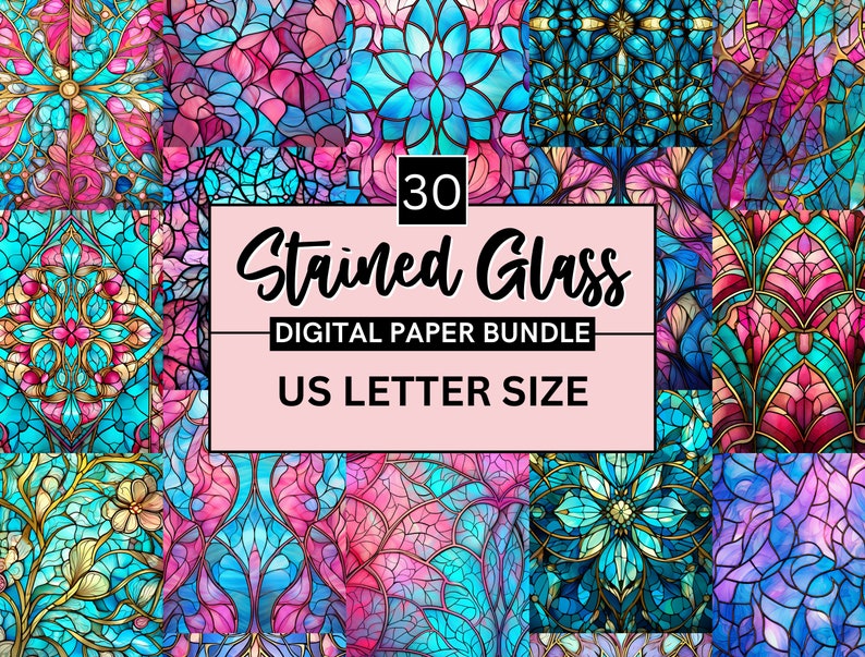 30 Printable Stained Glass Digital Paper Seamless Stained - Etsy