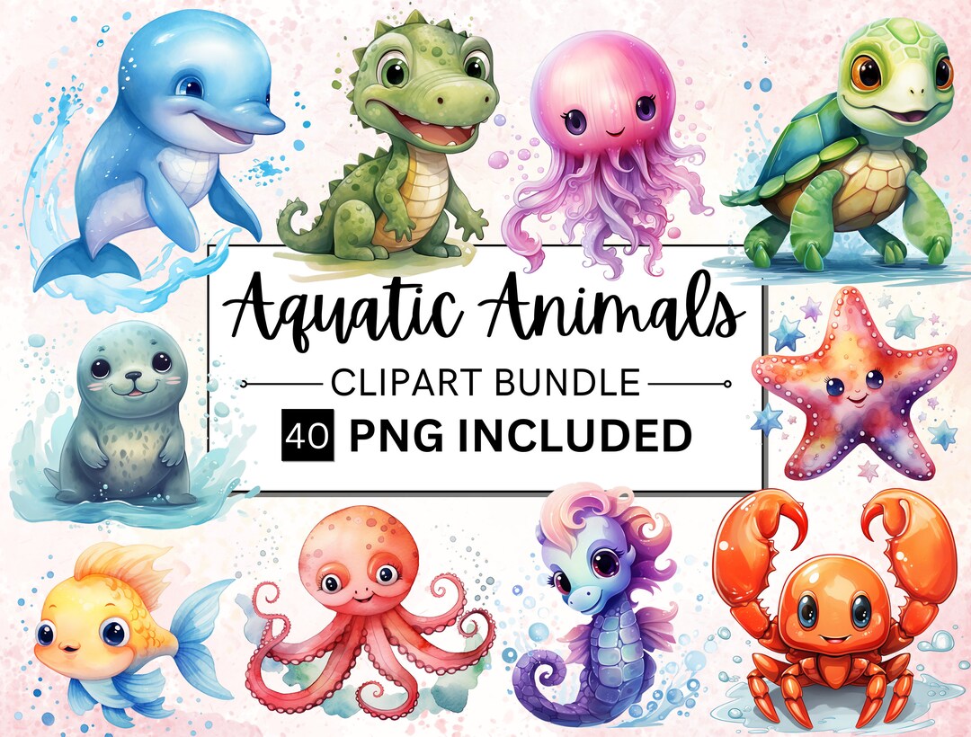 40 Watercolor Sea Creatures Clipart, Aquatic Animals, Octopus, Penguin ...