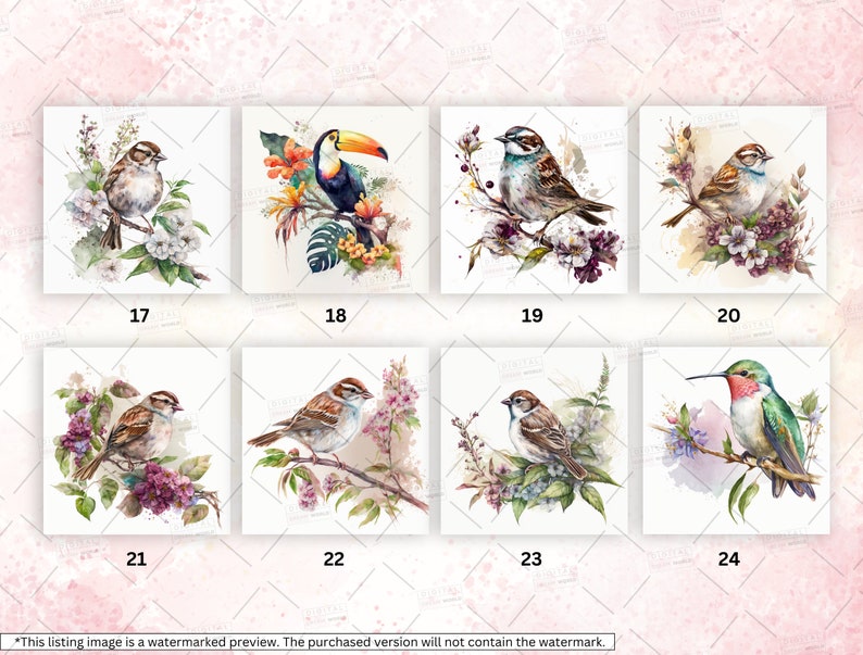 50 Watercolor Birds Clip Art Colorful Birds Clipart Spring - Etsy