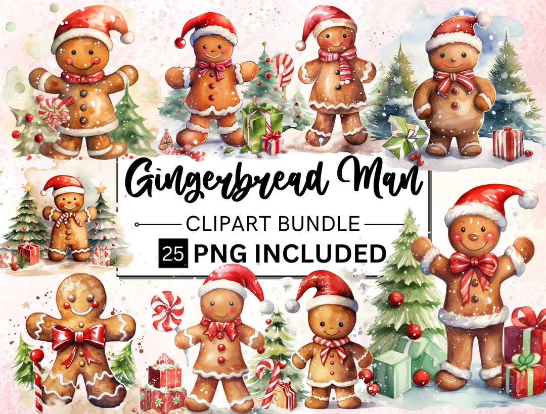 25 Watercolor Gingerbread Man Clipart, Gingerbread Clipart, Winter ...