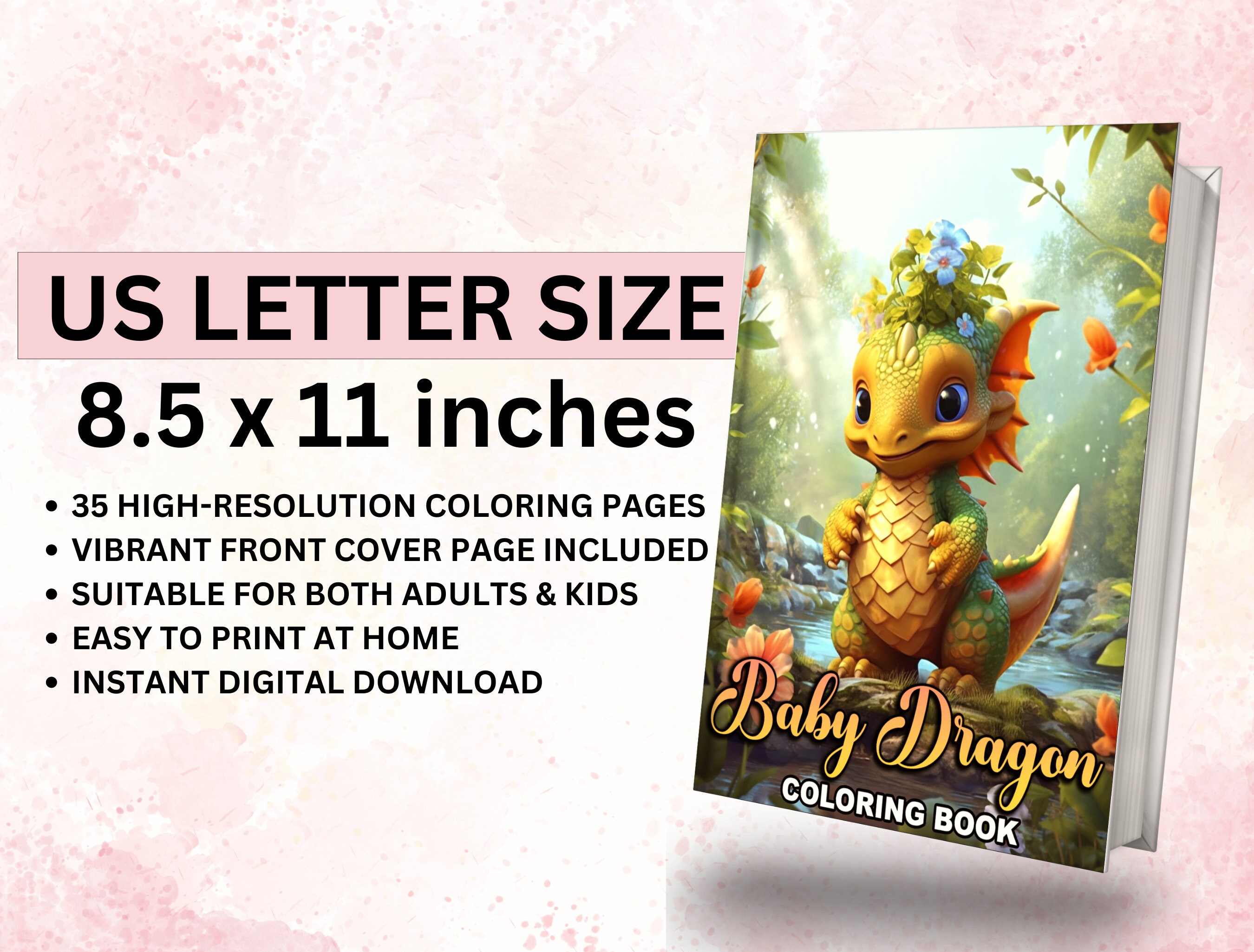 35 Baby Dragon Fantasy Coloring Pages Book Adults Kids - Etsy