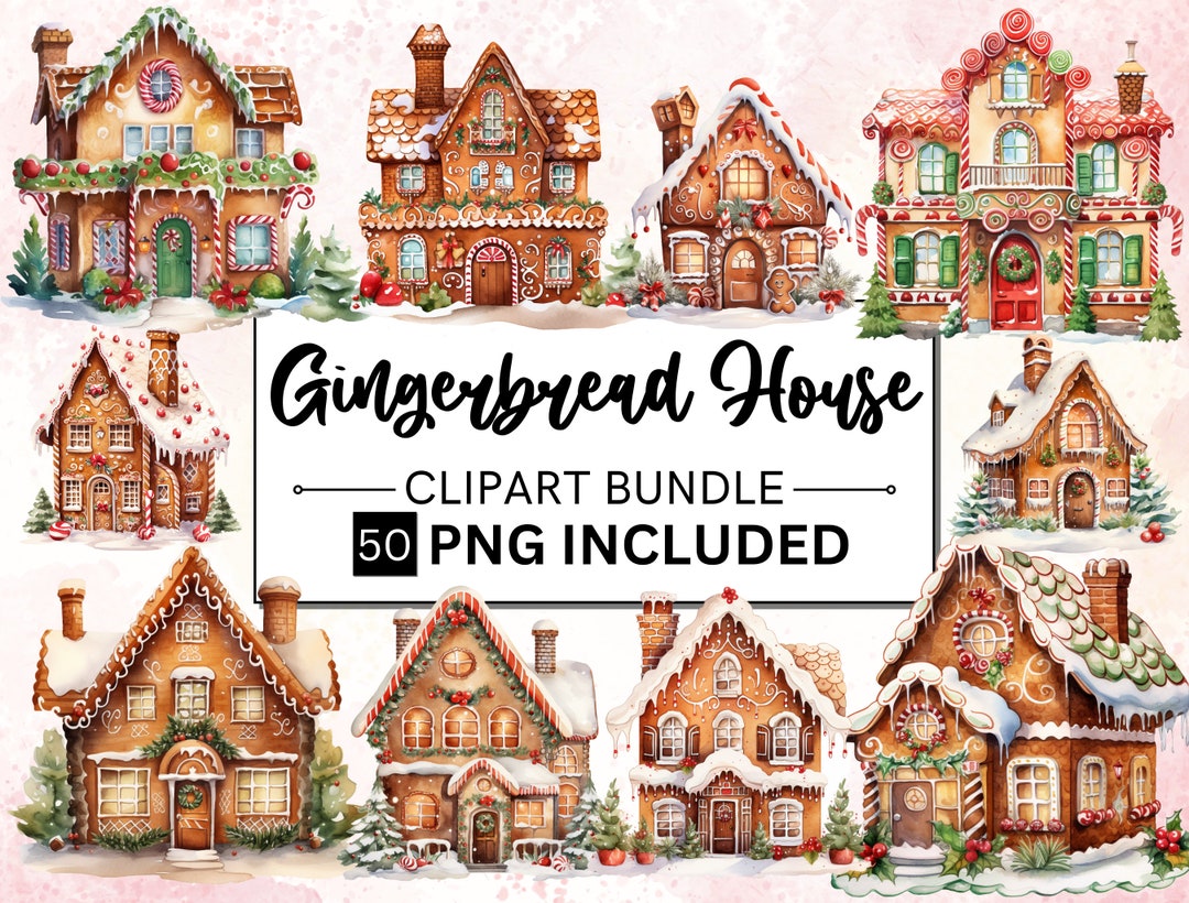 50 Watercolor Gingerbread House Clipart, Gingerbread Clipart, Holiday ...