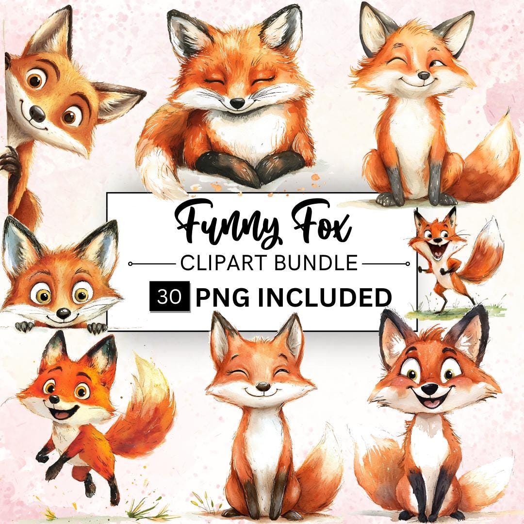 30 Funny Fox PNG Clipart Bundle, Quirky Woodland Animal, Cute Baby Fox ...