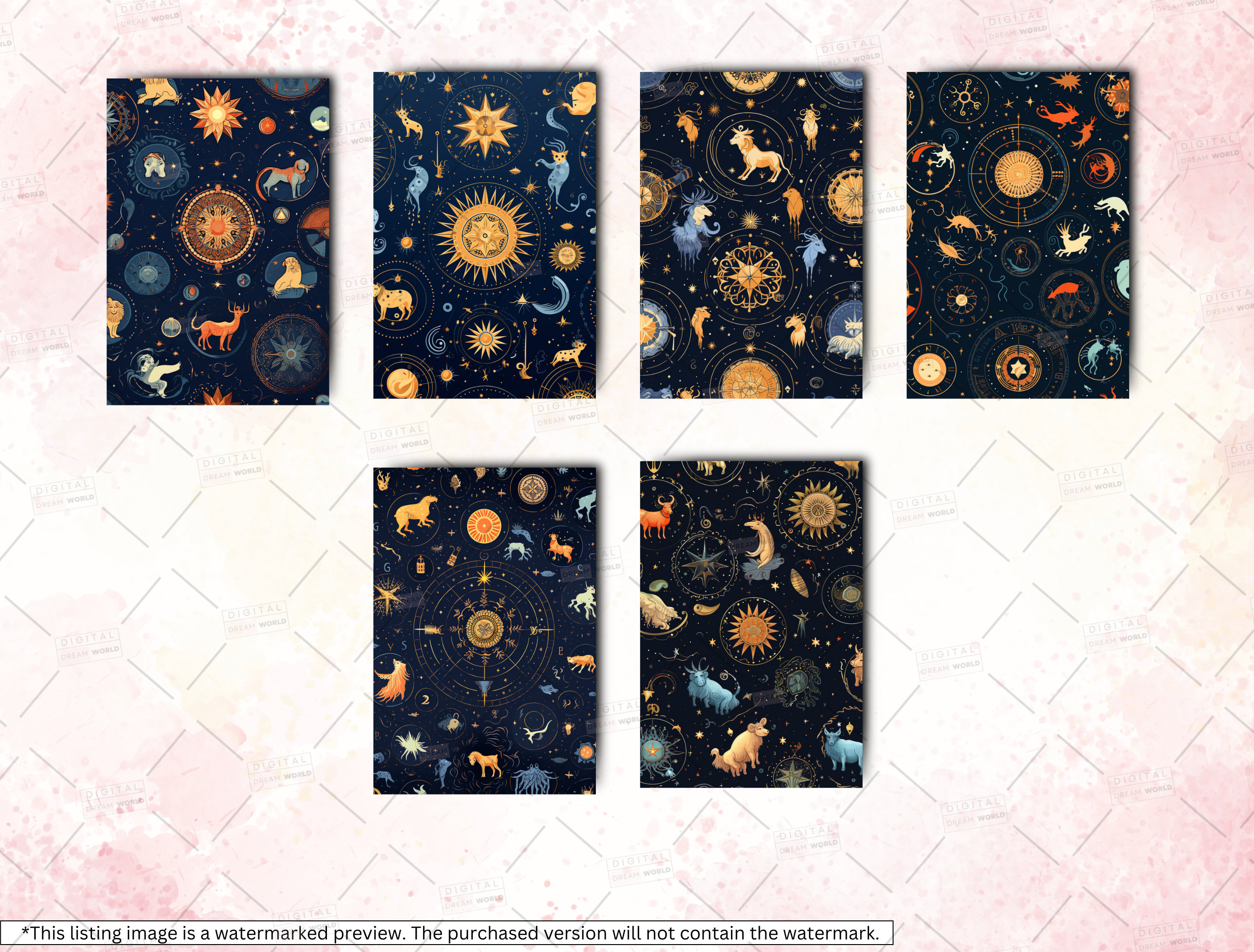 30 Printable Zodiac Digital Paper, Zodiac Signs Seamless Pattern ...