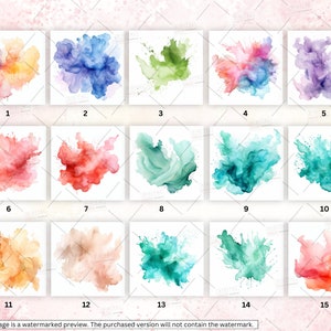 20 Pastel Watercolor Alcohol Ink Splash Clipart, Paint Splatter PNG ...
