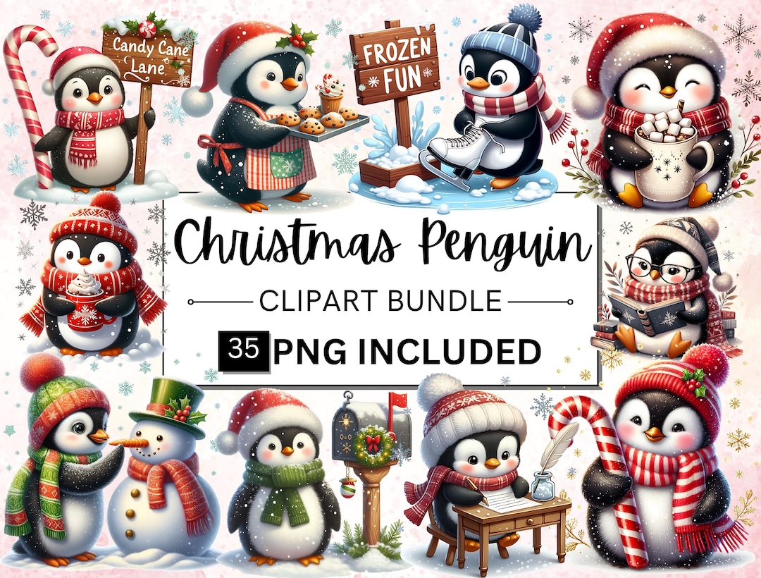 35 Winter Penguin Clipart Bundle, Christmas Penguin PNG, Xmas Clipart ...