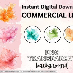20 Pastel Watercolor Alcohol Ink Splash Clipart, Paint Splatter PNG ...