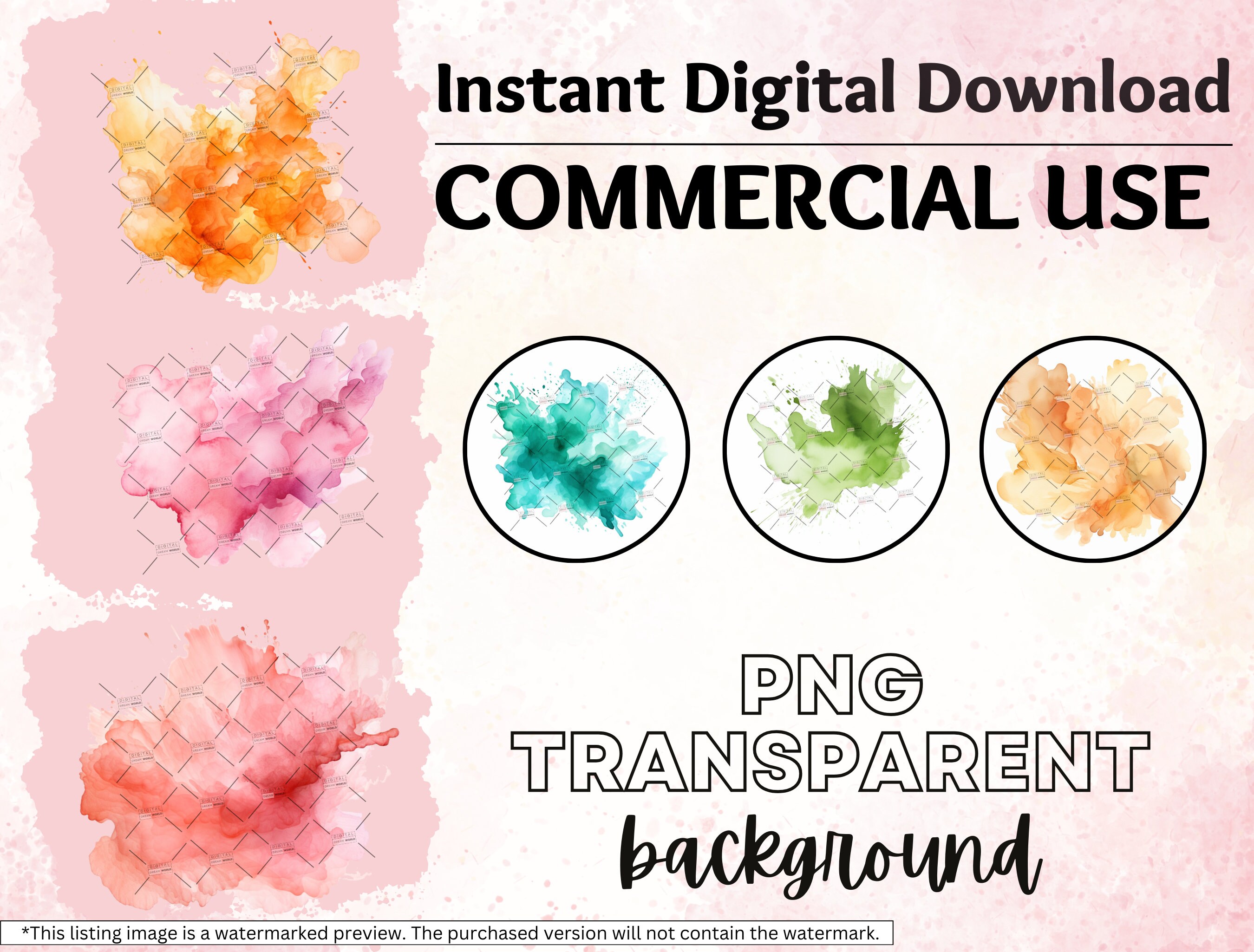 20 Pastel Watercolor Alcohol Ink Splash Clipart, Paint Splatter PNG ...