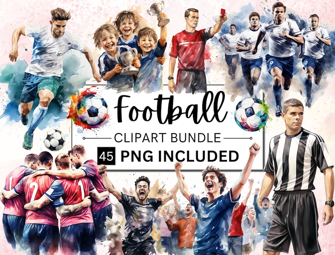 45 Watercolor Football Clipart Bundle Soccer Ball Jersey - Etsy
