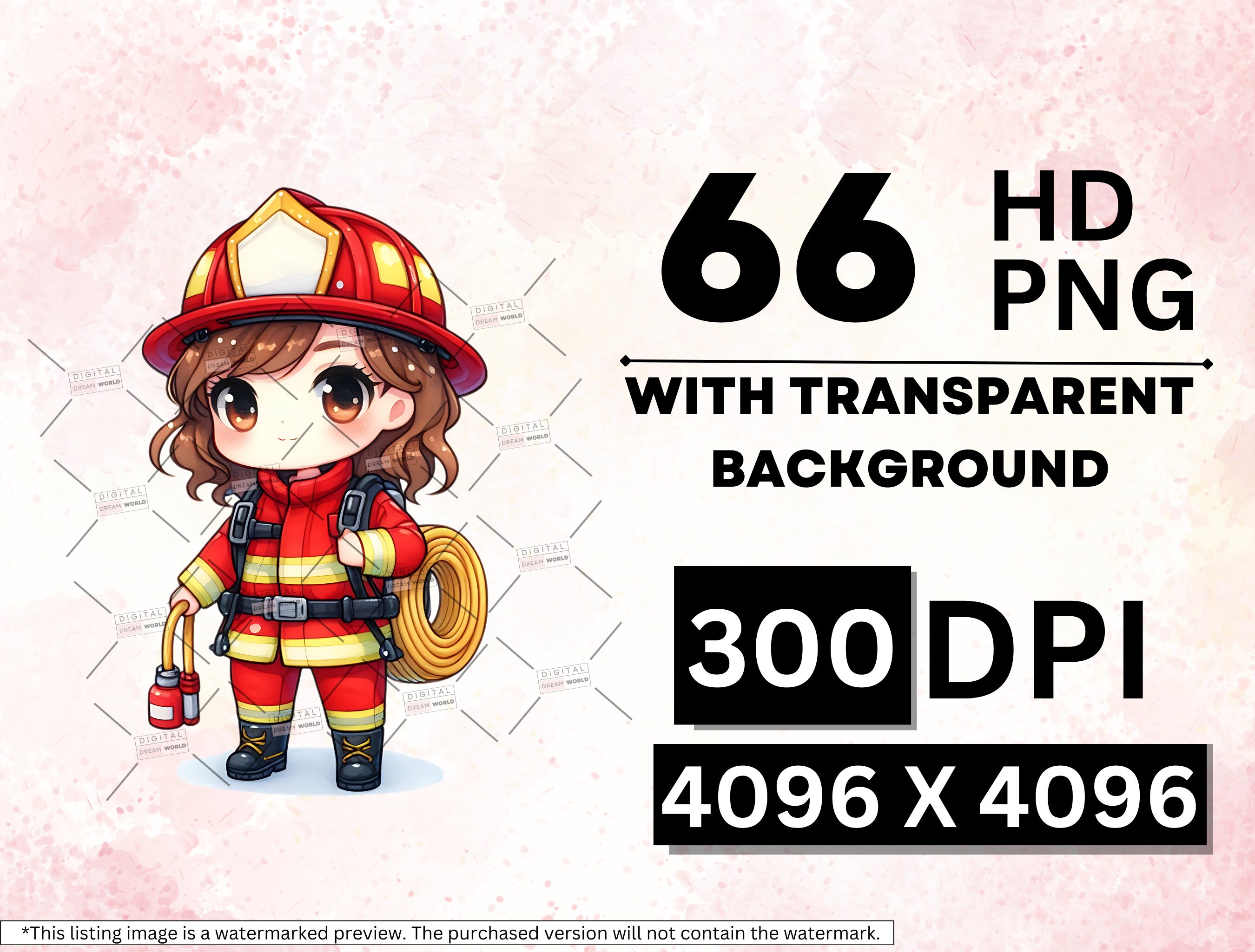 66 Cute Watercolor Firefighters Clipart Bundle, Firemen, Fire Truck ...