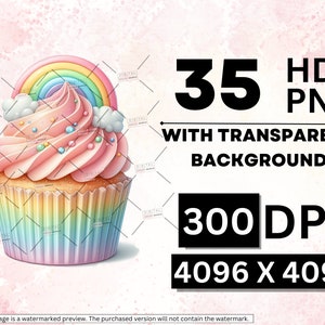 35 Watercolor Cupcakes Clipart Bundle, Dessert Clipart, Cupcake Clipart ...