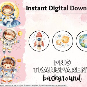 40 Watercolor Space Clipart Bundle, Astronaut Nursery PNG Clipart ...