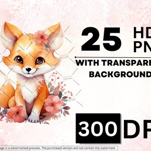 Watercolor Cute Fox Clipart Bundle, Baby Shower Decor (digital Download ...