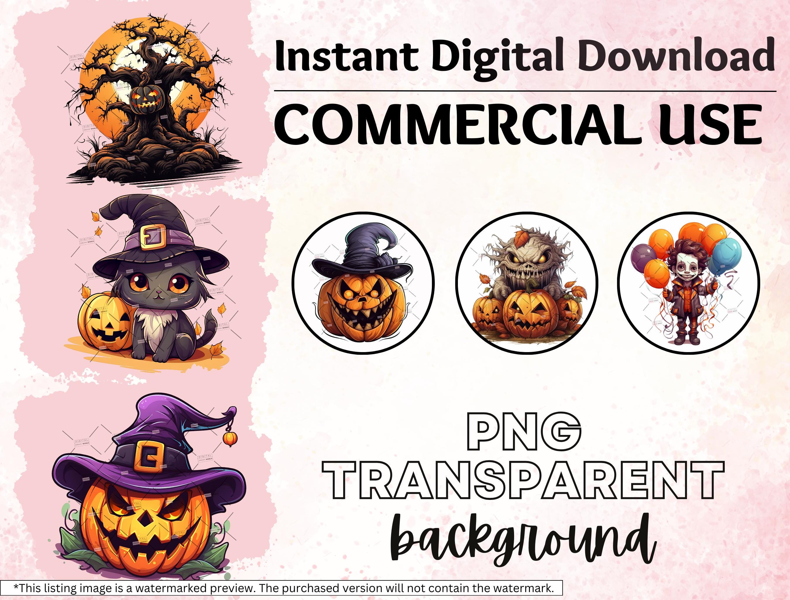 50 Watercolor Cute Halloween PNG Clipart Bundle, Cartoon Kawaii ...