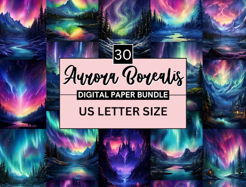 Aurora Borealis Digital Paper, Fantasy Sky, Northern Lights (digital ...
