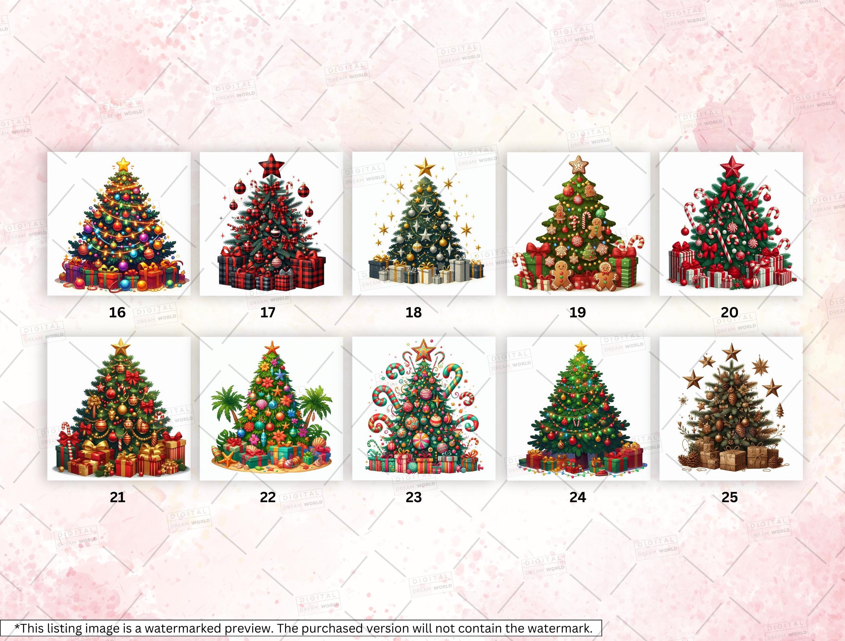 Watercolor Christmas Tree Clipart Bundle, Holiday PNG Graphics ...
