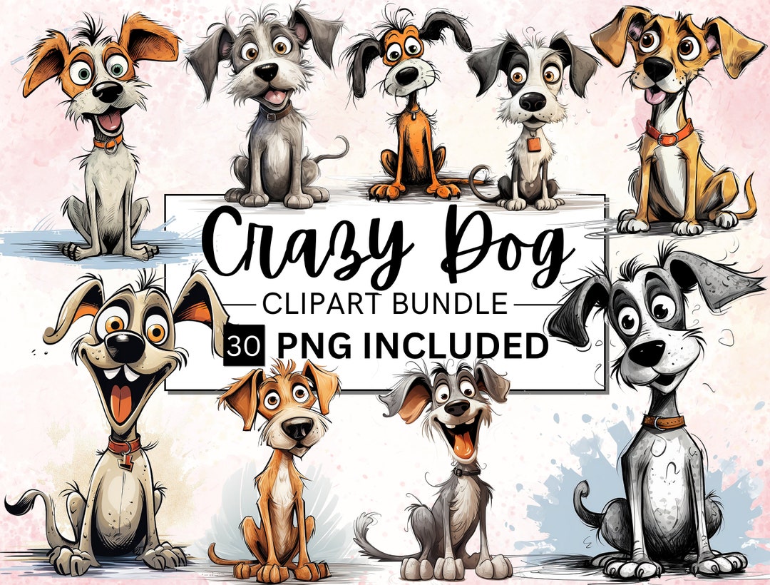 30 Funny Dog Breeds Clipart, Crazy Dog PNG Bundle, Cute Caricature Pet ...