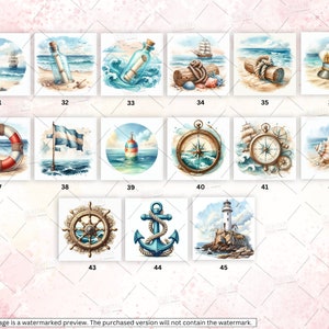 45 Watercolor Nautical Clipart Bundle, Beach Clipart Bundle, Travel PNG ...