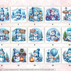 40 Watercolor Blue Snowman Clipart Bundle, Winter Holiday Festive ...