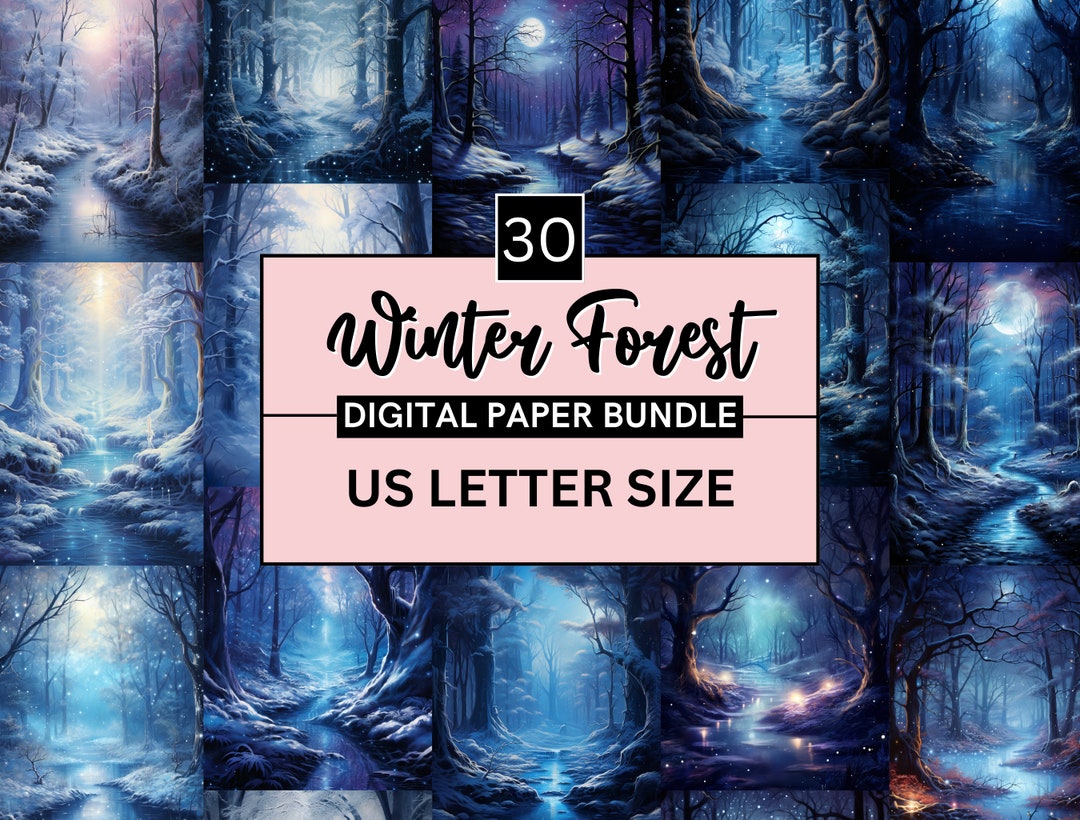 30 Printable Enchanted Winter Forest Digital Paper, Fantasy Background ...