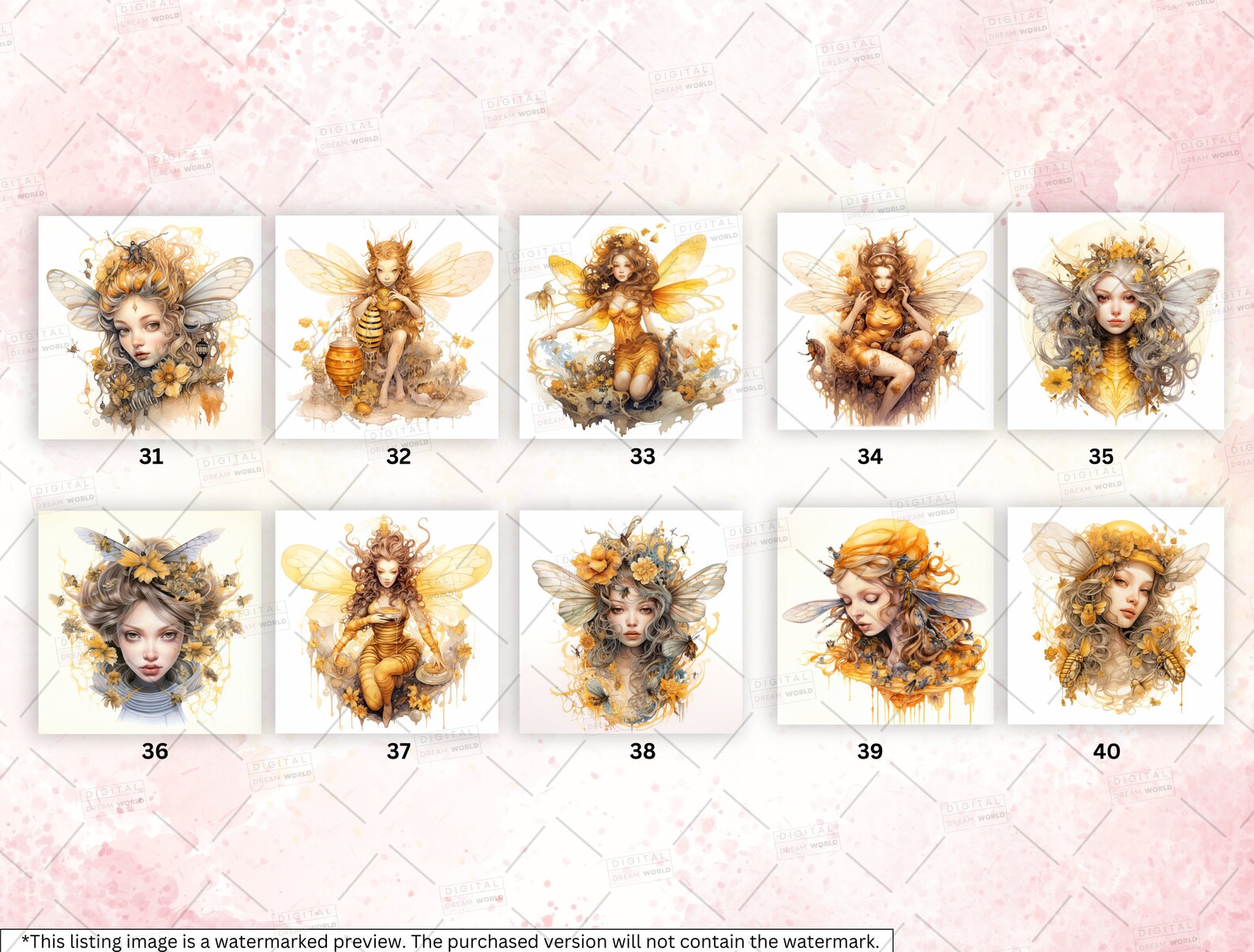 Watercolor Honey Bee Fairy Clipart, Fantasy Art (40 PNG) - Etsy