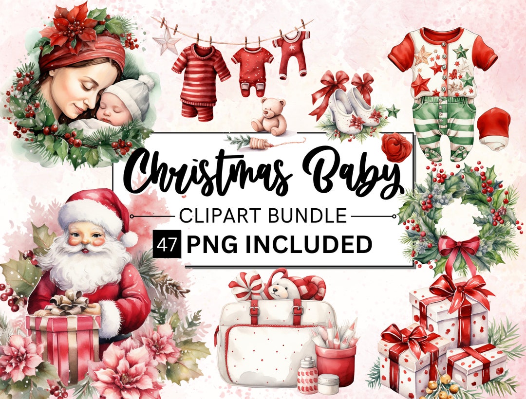 47 Watercolor Christmas Baby PNG Bundle, Christmas Baby Shower Clipart ...