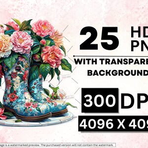 25 Floral Garden Boots Clipart Bundle, Spring Garden Clipart, Boots ...