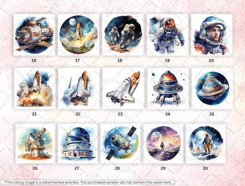 Watercolor Space Clipart Bundle, Astronaut, Planets (PNG Digital ...