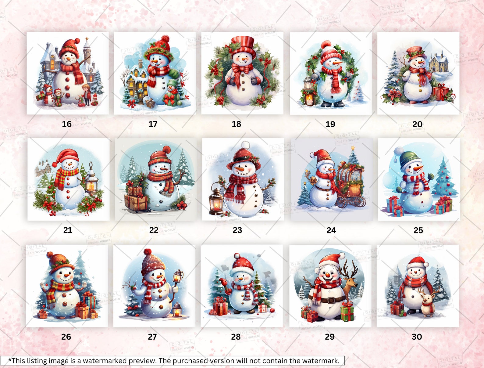 35 Watercolor Cute Christmas Snowman Clipart PNG Bundle, Winter Clipart ...