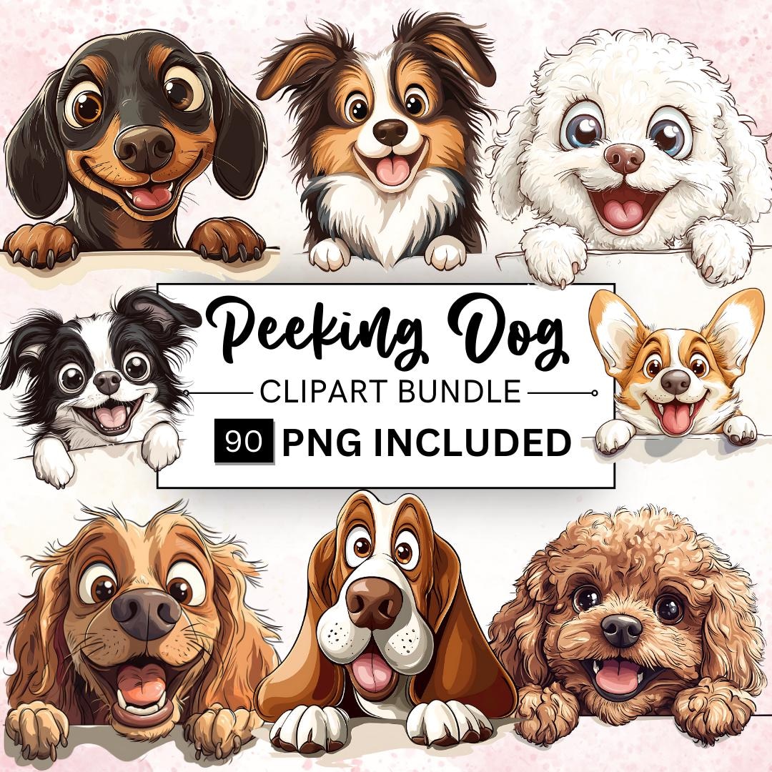 90 Peeking Dog Clipart Bundle, Cute and Funny Dog PNG, Dog Breeds PNG ...